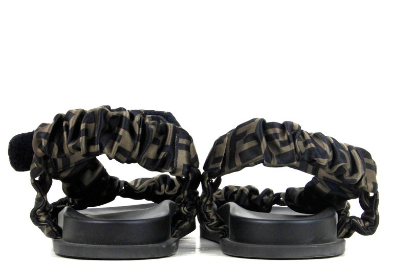Fendi Brown Satin Ruched Fendi Feel Monogram Strappy Sandals sz 39.5 ...