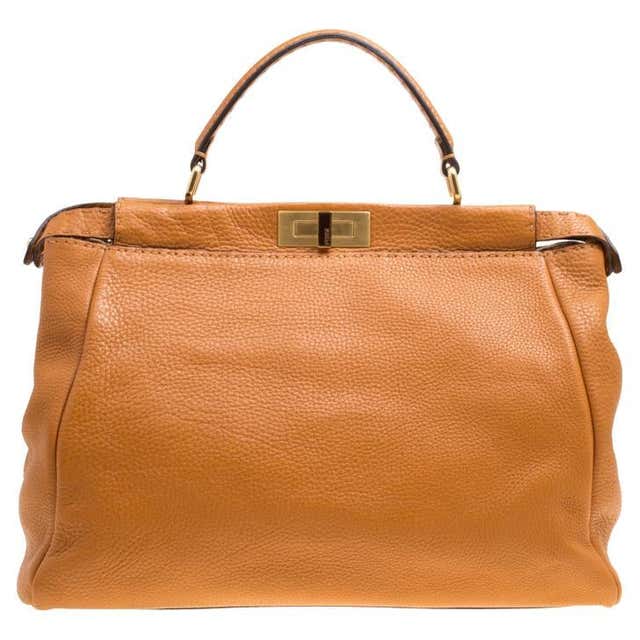 Fendi Peekaboo Iconic Mini Brown Leather Interlace Bag At 1stdibs