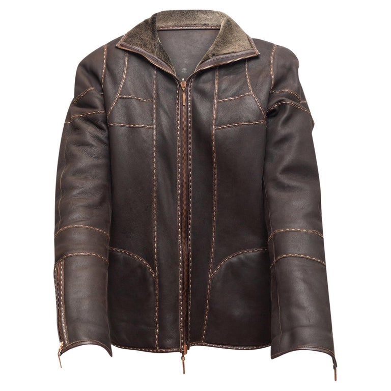 Fendi Brown Shearling Zip Jacket For Sale at 1stDibs
