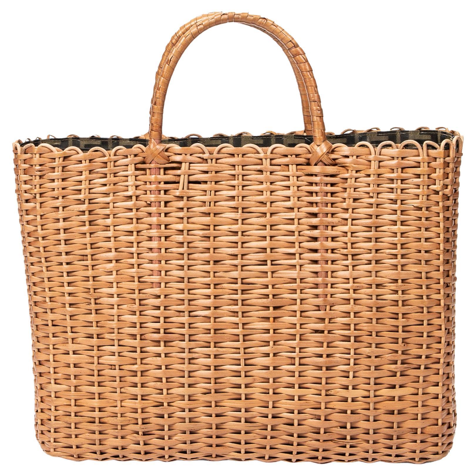 Fendi Brown Vintage Raffia Tote For Sale at 1stDibs