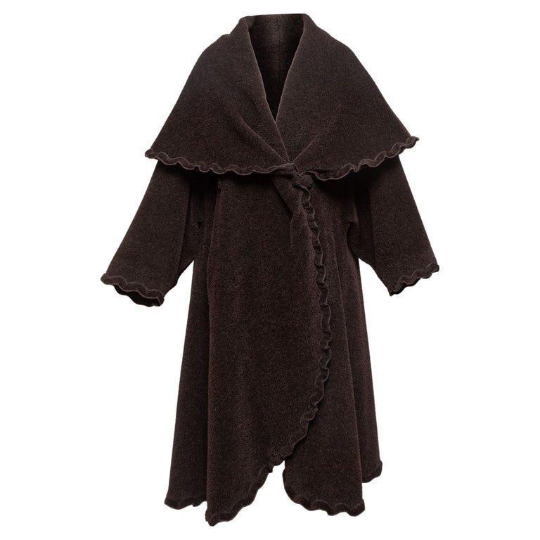 Fendi Brown Wool Ruffle-Trimmed Coat For Sale at 1stDibs