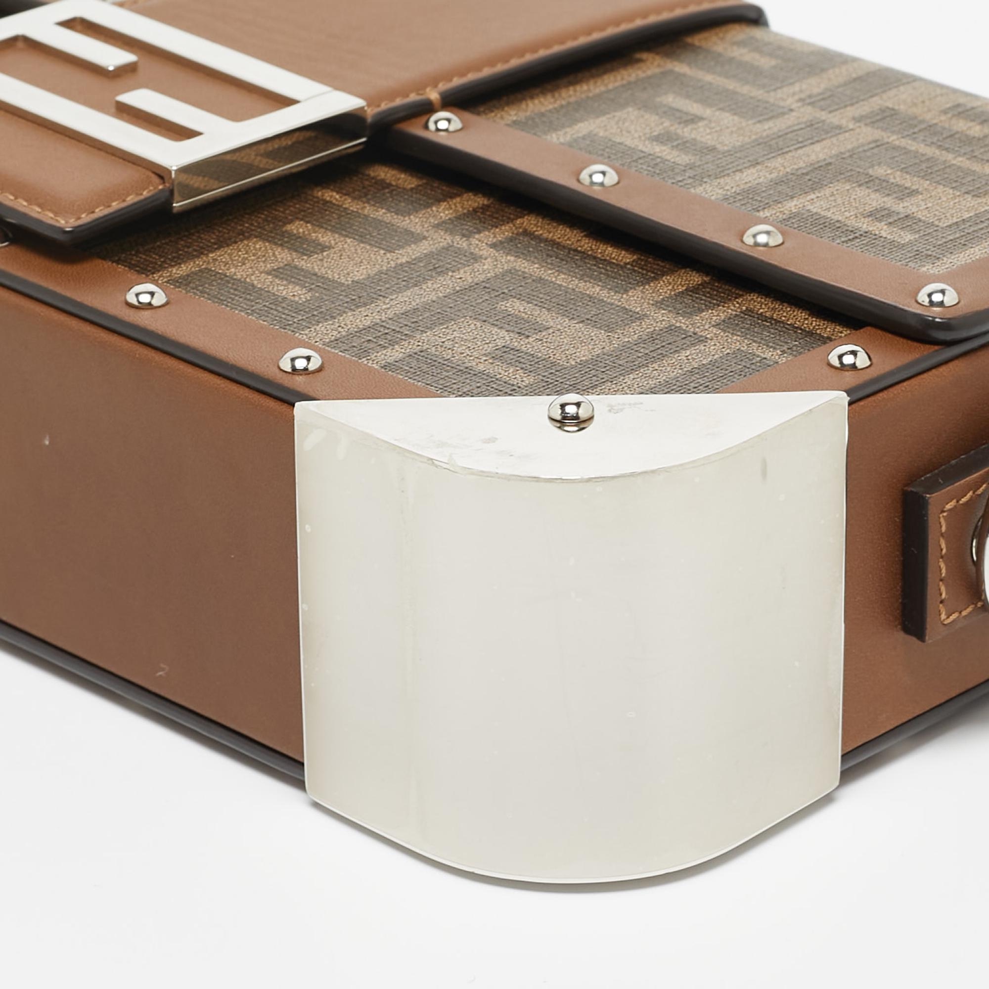 Fendi Brown Zucca Canvas and Leather Medium Trunk Baguette For Sale at ...