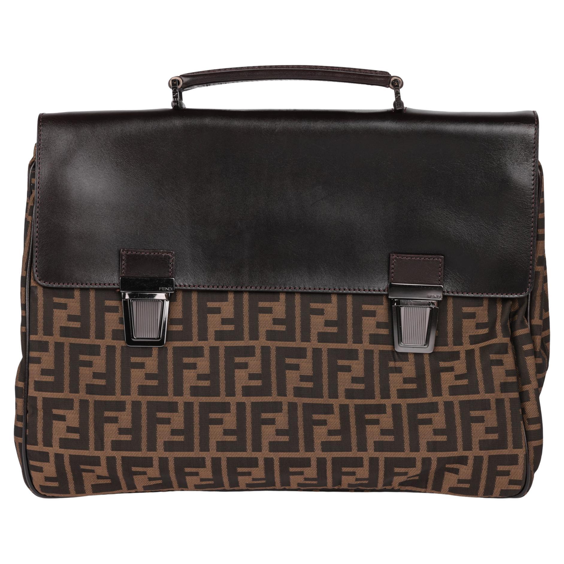 Fendi Vintage Gray Canvas Retractable Handles Briefcase Work Bag at 1stDibs
