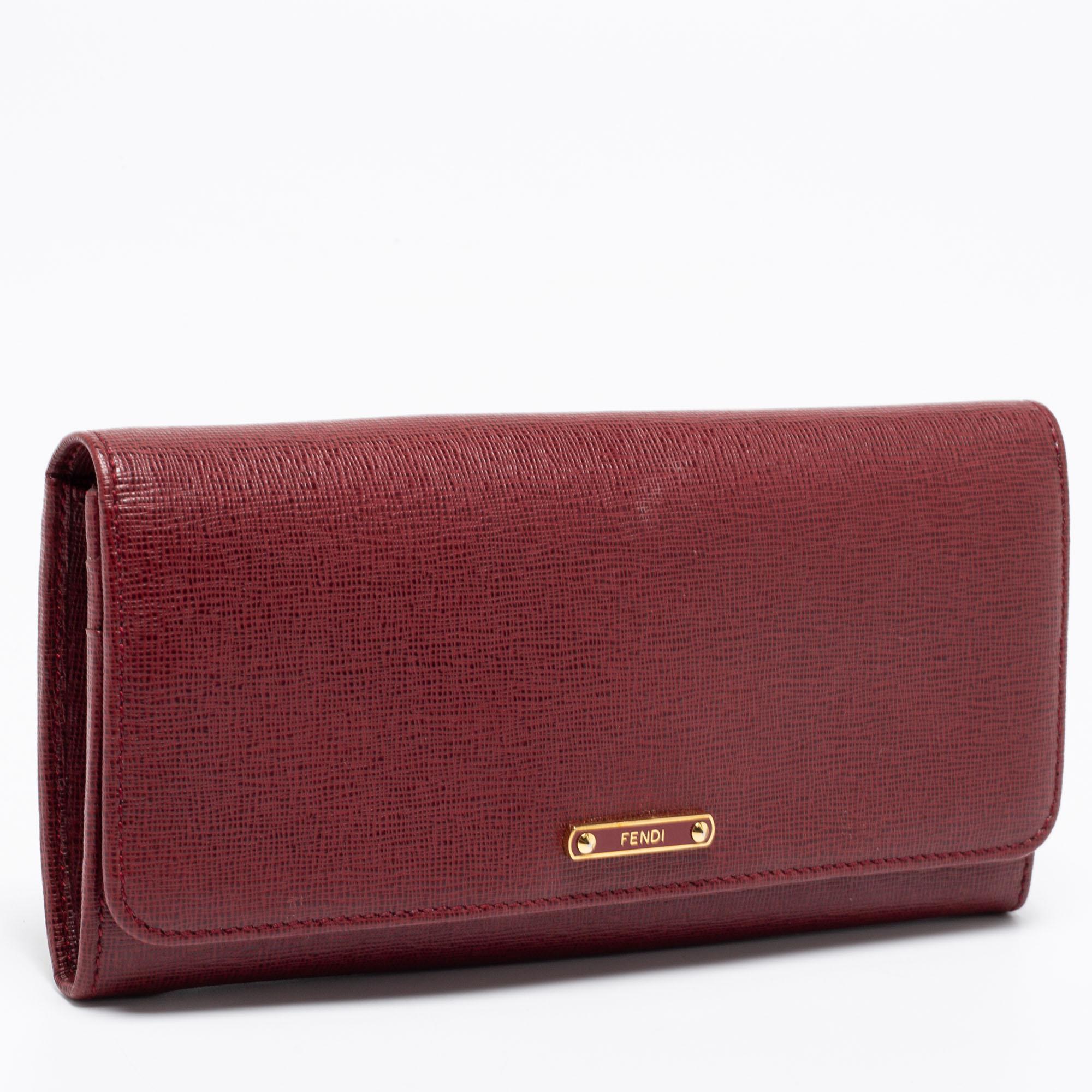 Fendi Burgundy Leather Continental Wallet For Sale at 1stDibs