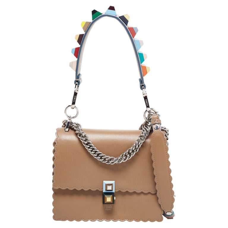Fendi Caramel Brown Leather Small Scalloped Kan I Shoulder Bag at 1stDibs