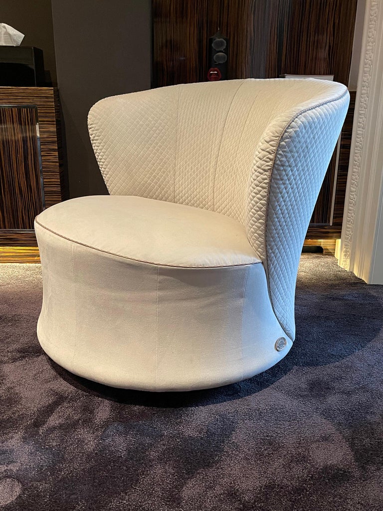 Pair of Swivel Chairs in Cream Velvet Quilted Upholstery by Fendi Casa ...