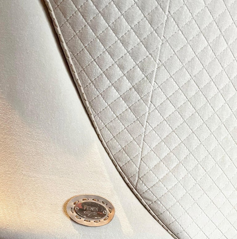 Pair of Swivel Chairs in Cream Velvet Quilted Upholstery by Fendi Casa ...