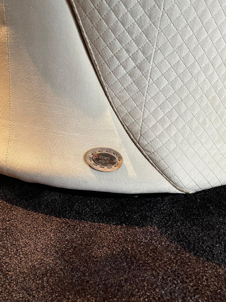 Pair of Swivel Chairs in Cream Velvet Quilted Upholstery by Fendi Casa ...