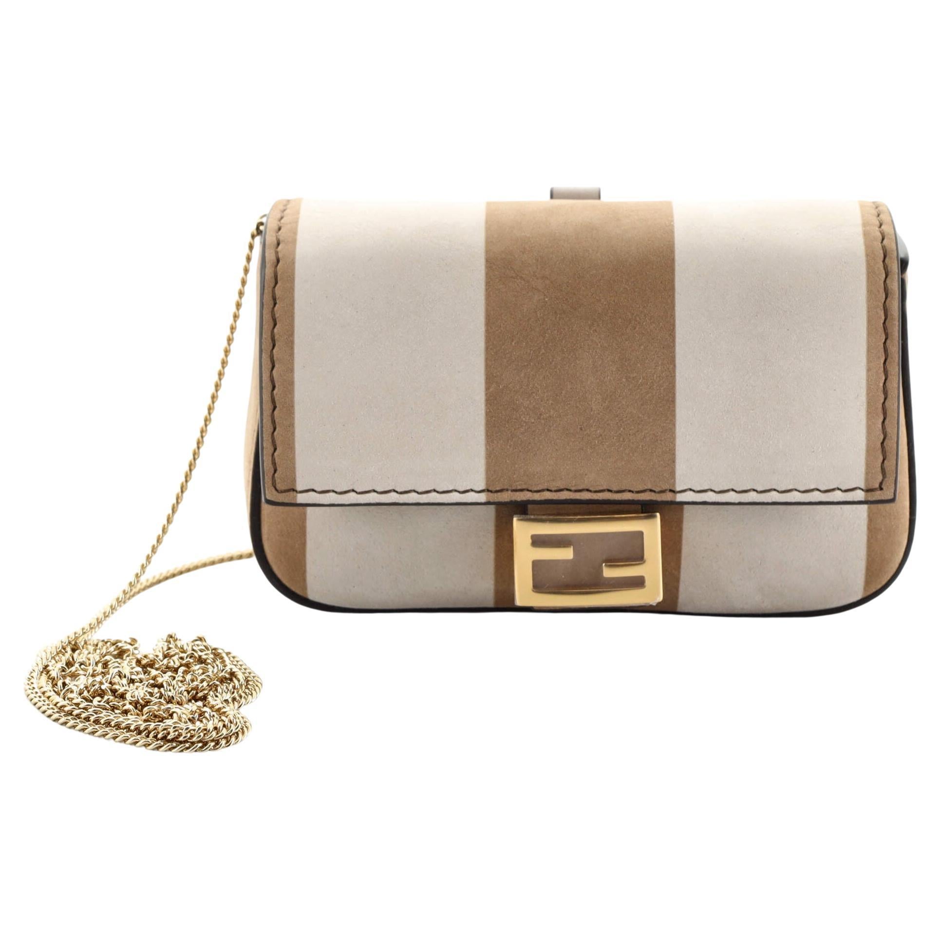 Fendi Chain Baguette Charm Bag Pequin Nubuck Nano at 1stDibs