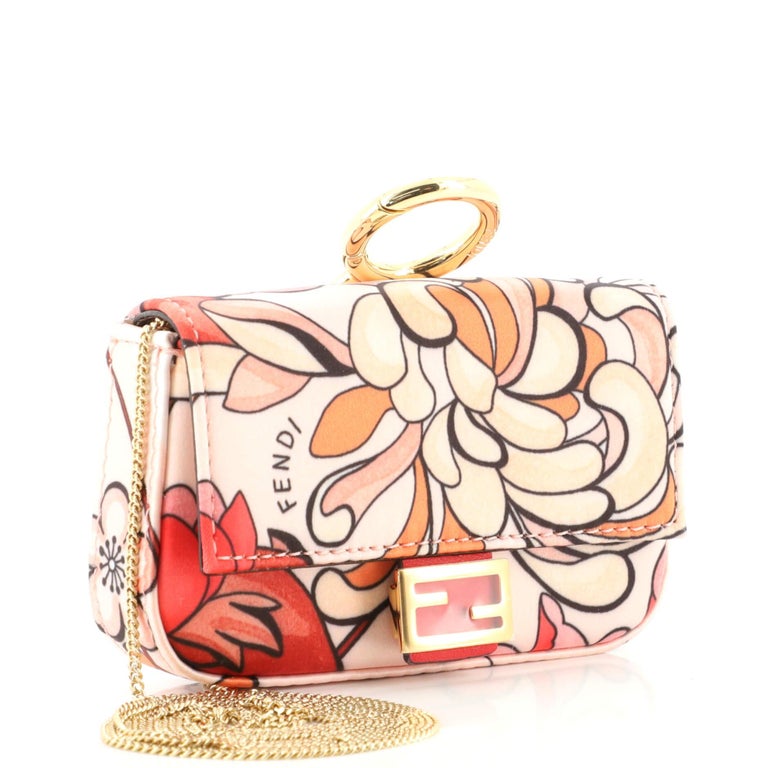 Fendi Chain Baguette Charm Bag Printed Satin Nano For Sale at 1stDibs