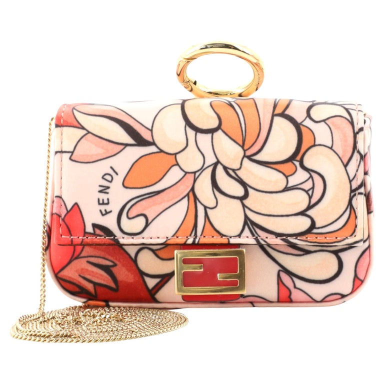 Fendi Chain Baguette Charm Bag Printed Satin Nano For Sale at 1stDibs