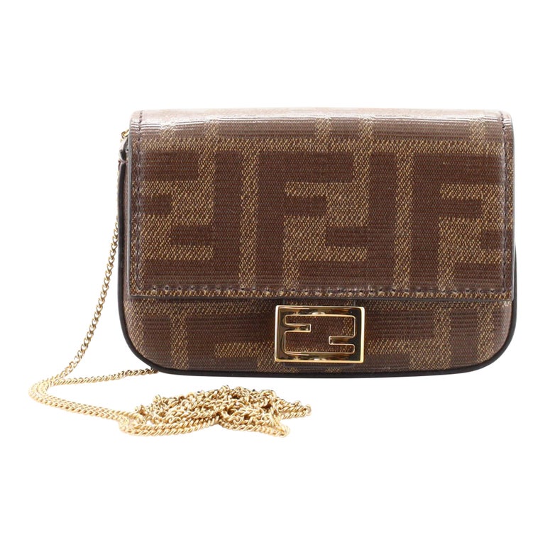 Fendi Chain Baguette Charm Bag Zucca Coated Canvas Nano at 1stDibs