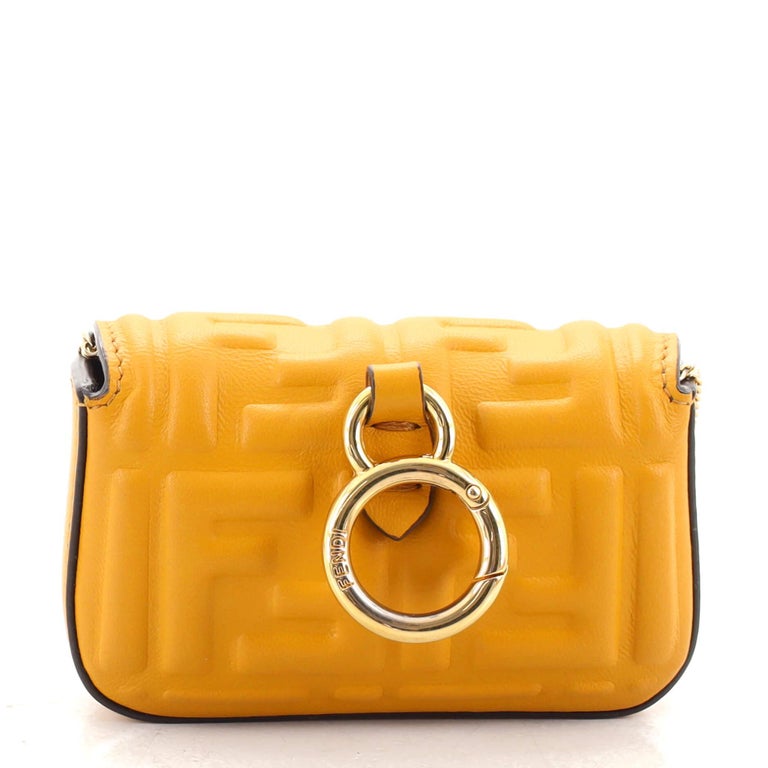 Fendi Chain Baguette Charm Bag Zucca Embossed Leather Nano at 1stDibs
