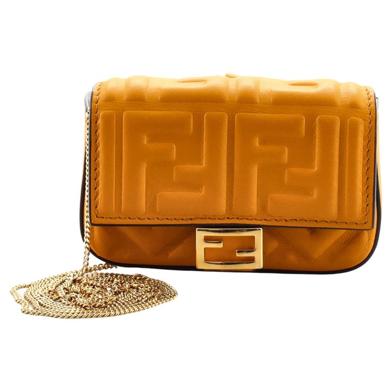 Fendi Chain Baguette Charm Bag Zucca Embossed Leather Nano at 1stDibs
