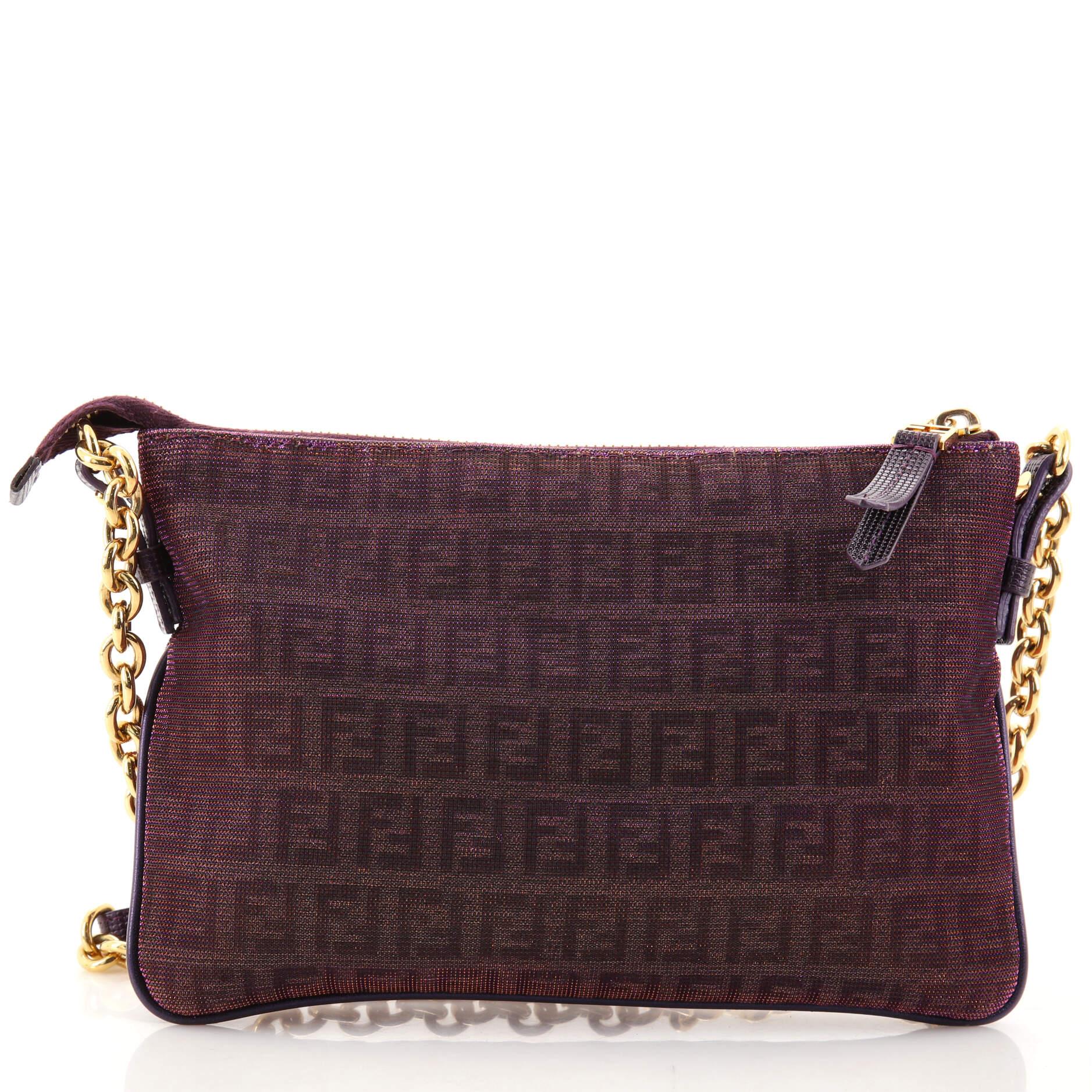 Fendi Chain Zip Flat Crossbody Bag Zucchino Canvas Small at 1stDibs
