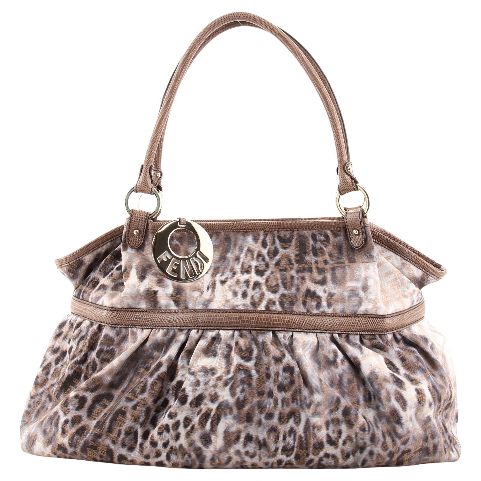 Fendi Chef Shoulder Bag Multicolor Zucca Canvas with Lizard Embossed ...