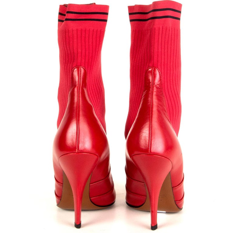 FENDI cherry red leather SOCK Ankle Boots Shoes 39 at 1stDibs