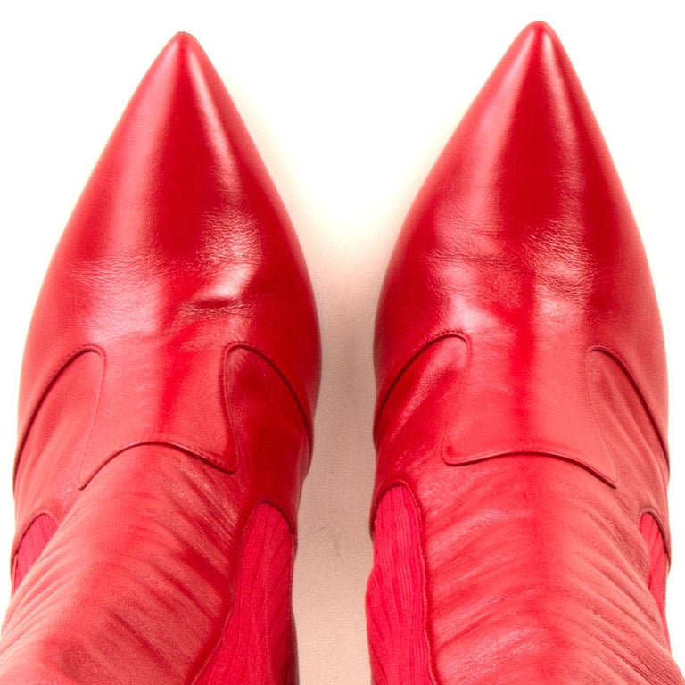 FENDI cherry red leather SOCK Ankle Boots Shoes 39 at 1stDibs