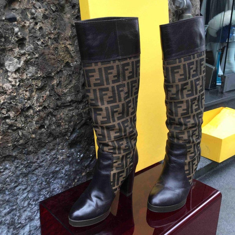 Fendi Cloth Boots in Brown For Sale at 1stDibs | fendy boots