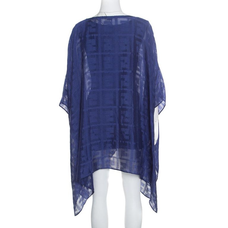 Fendi Cobalt Blue Logo Patterned Silk Beach Cover up Kaftan ( One Size ...
