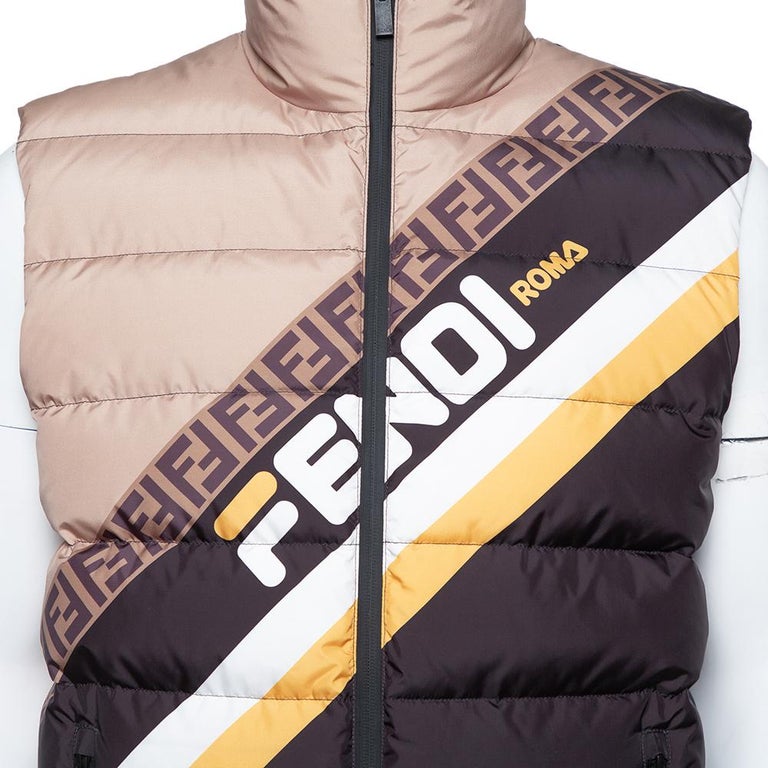 Fendi Color Block Synthetic Logo Printed Sleeveless Puffer Gilet M at ...