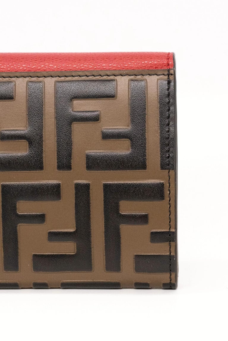 Fendi Continental Red Leather Embossed Wallet, 2020. For Sale at 1stDibs