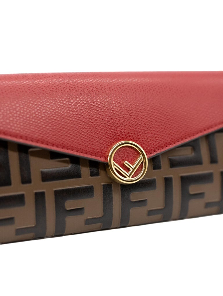 Fendi Continental Red Leather Embossed Wallet, 2020. For Sale at 1stDibs