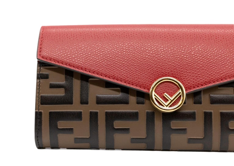 Fendi Continental Red Leather Embossed Wallet, 2020. For Sale at 1stDibs