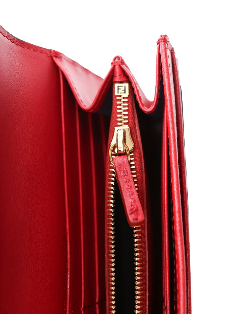 Fendi Continental Red Leather Embossed Wallet, 2020. For Sale at 1stDibs