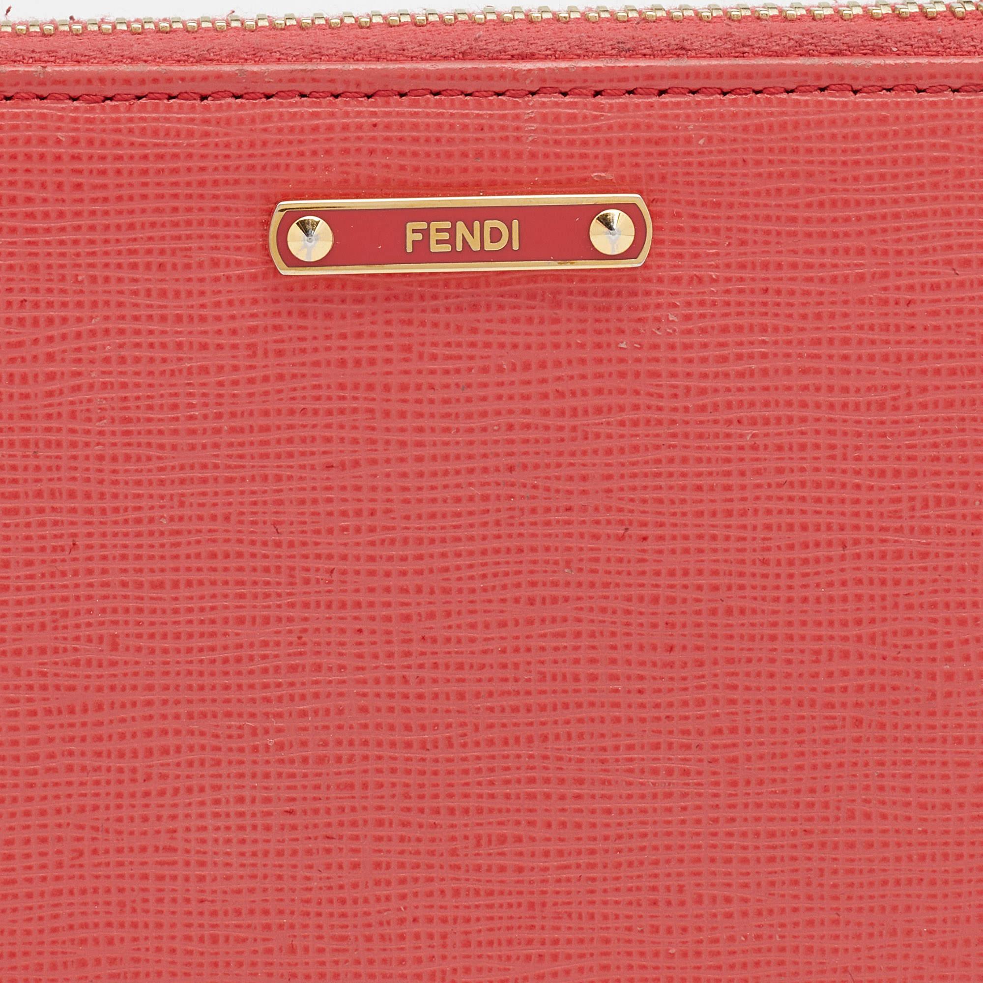 Fendi Coral Leather Crayons Zip Around Wallet For Sale at 1stDibs