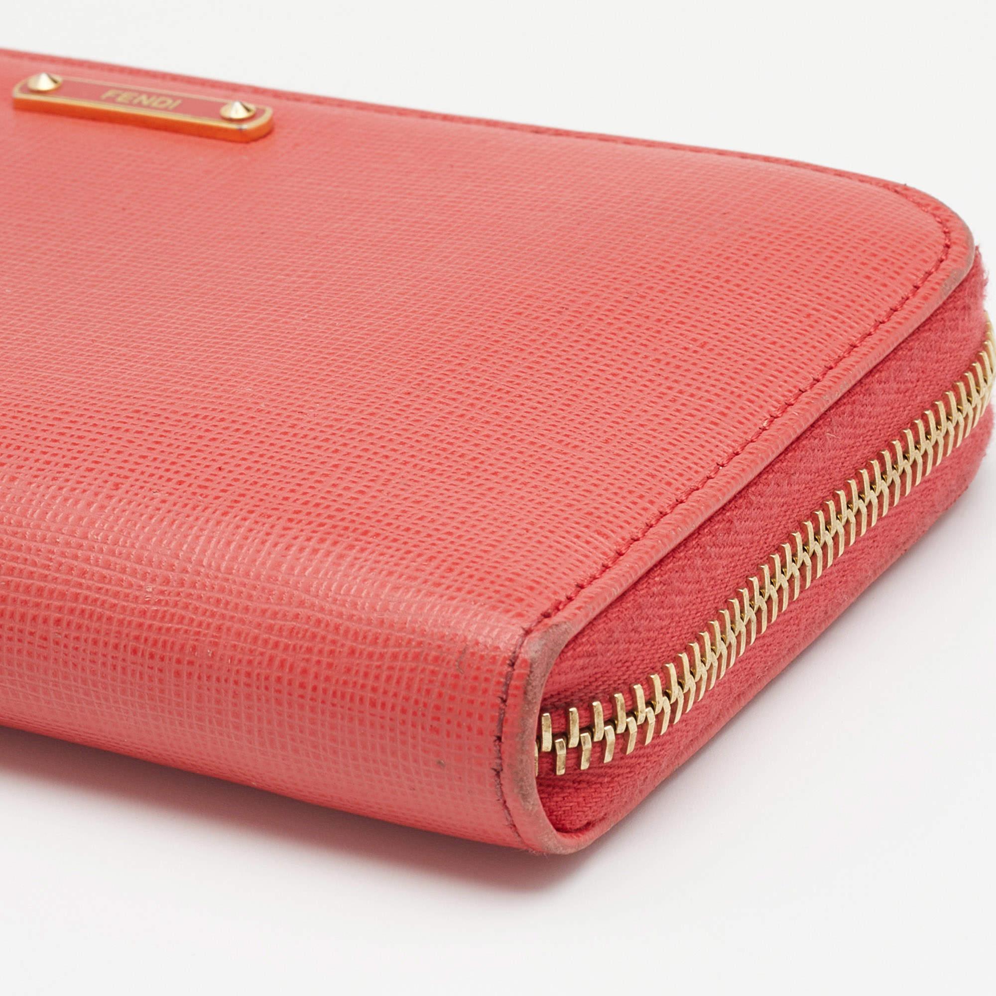 Fendi Coral Leather Crayons Zip Around Wallet For Sale at 1stDibs