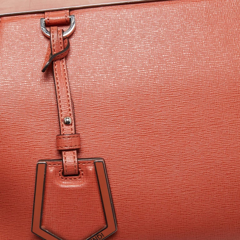 Fendi Coral Orange Leather Small 2Jours Tote For Sale at 1stDibs