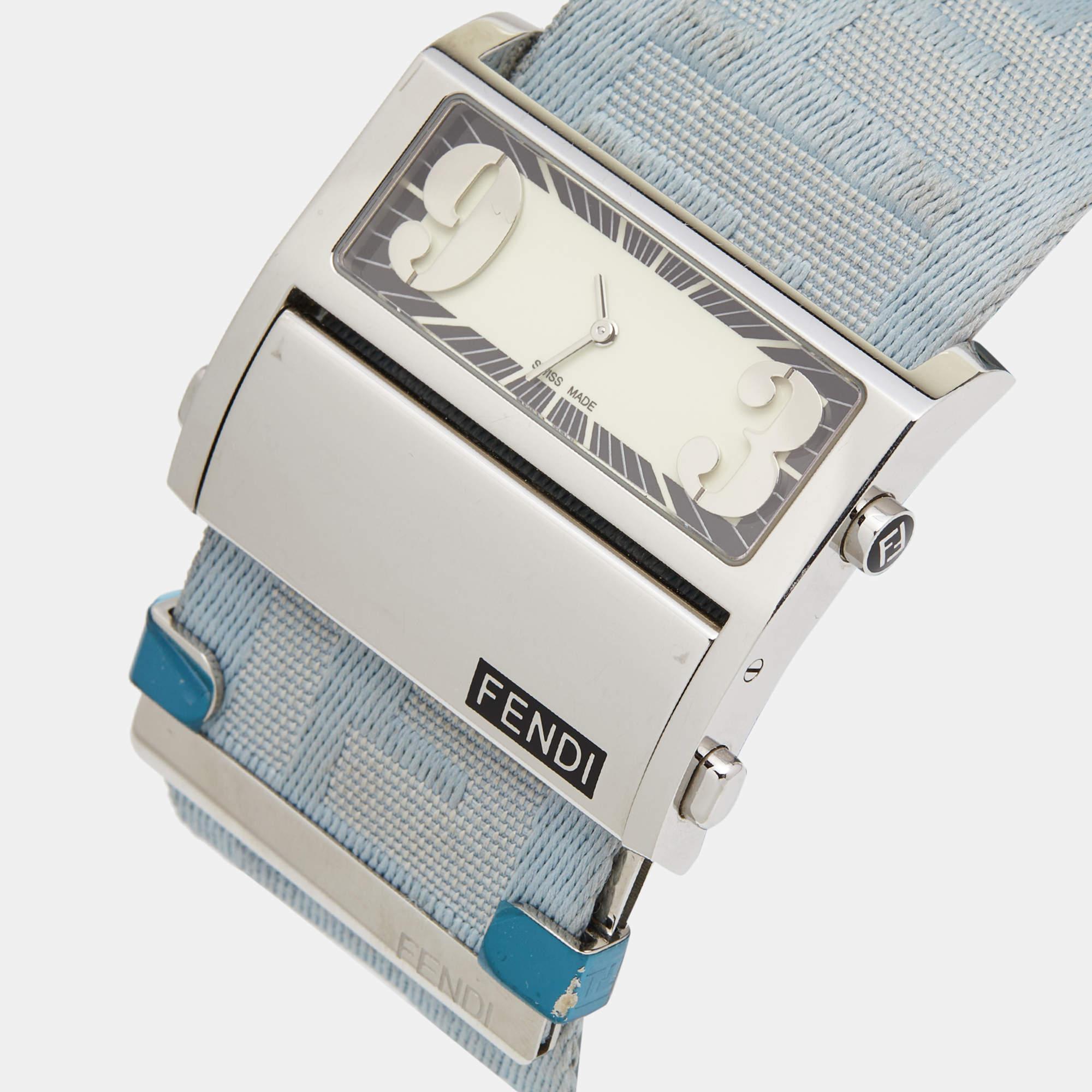 Fendi Cream Stainless Steel Canvas Zip Code1120G Women's Wristwatch 45 ...