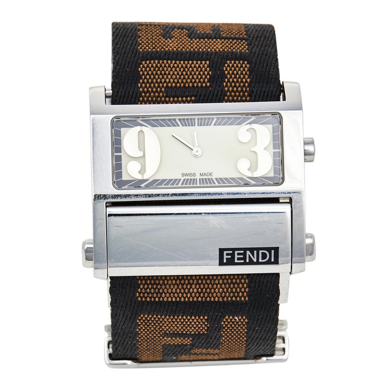Fendi Cream Stainless Steel FF Canvas Zip Code 1120L Women's Wristwatch ...