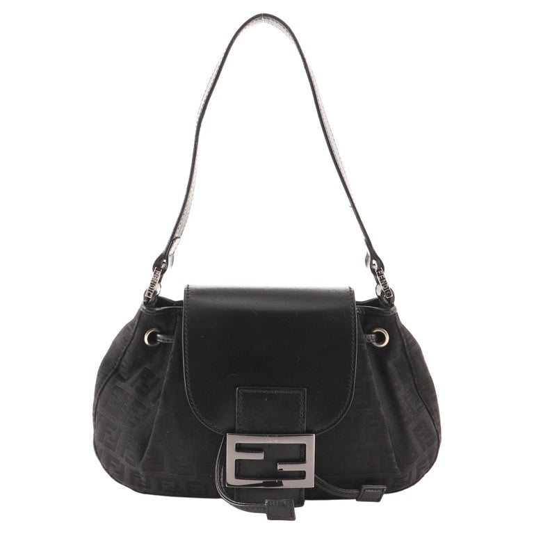Fendi Drawstring Flap Hobo Zucchino Canvas and Leather Small For Sale ...
