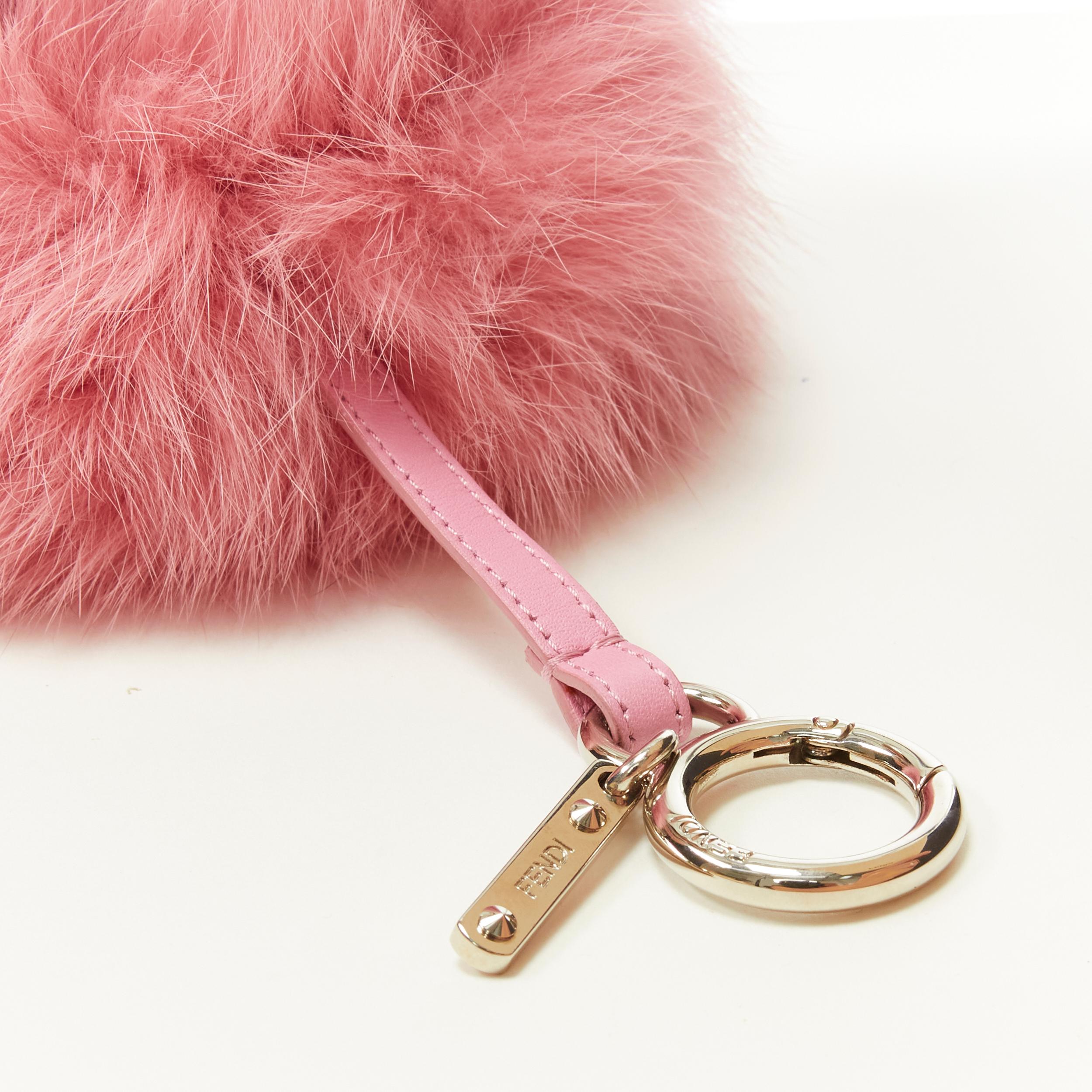 FENDI E letter pink navy blue mink fur ball pom pom bag bug keyring ...