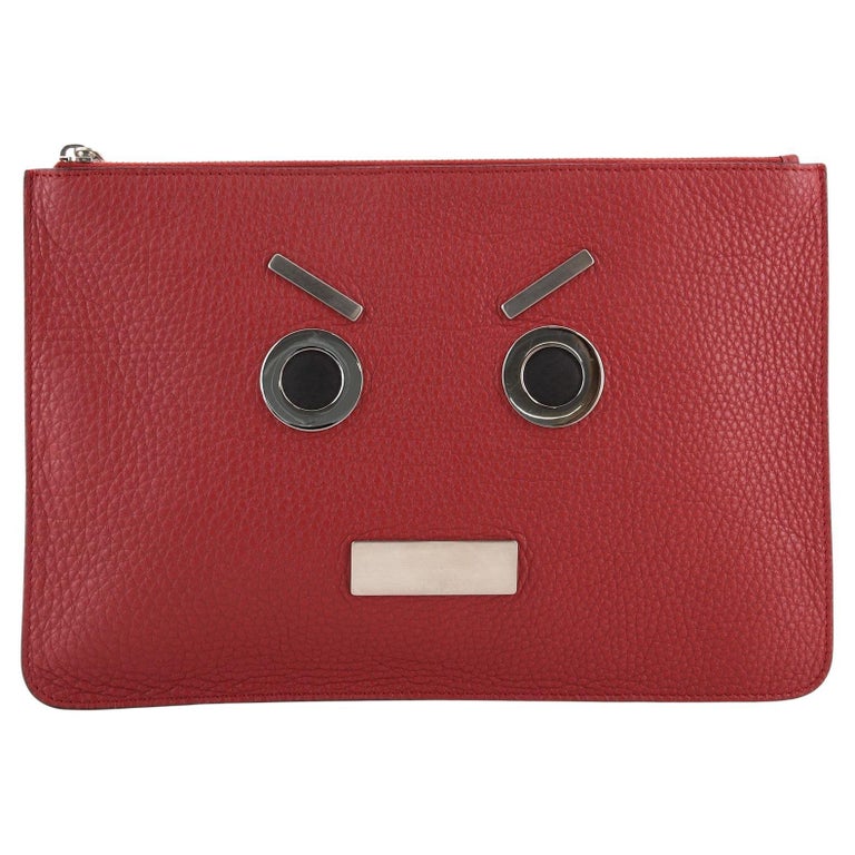 Fendi Faces Pouch Leather Medium at 1stDibs