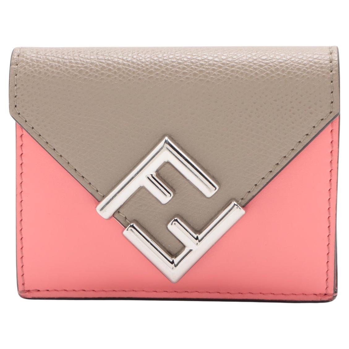 Fendi FF Diamond Two-toned Micro Trifold Wallet Pink x Gray For Sale at ...