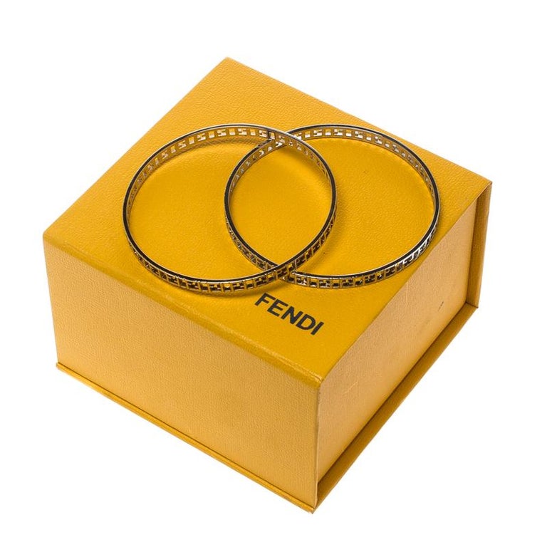 Fendi FF Logo Bicolor Gold Tone/Silver Tone Bangle Set For Sale at 1stDibs