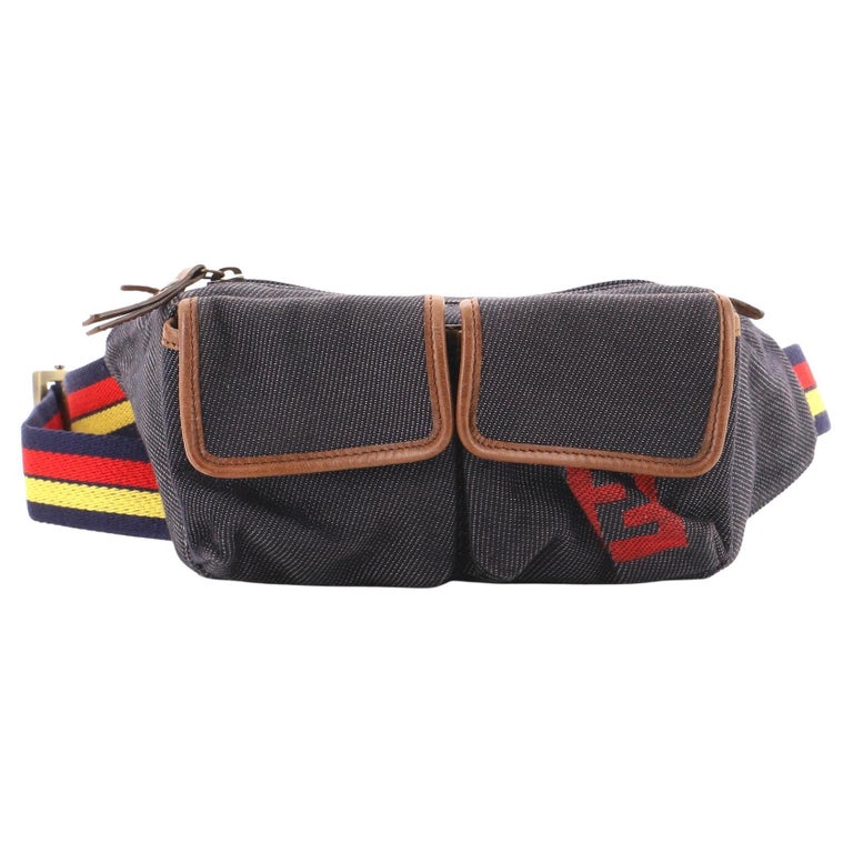 Fendi FF Logo Double Pocket Belt Bag Denim For Sale at 1stDibs
