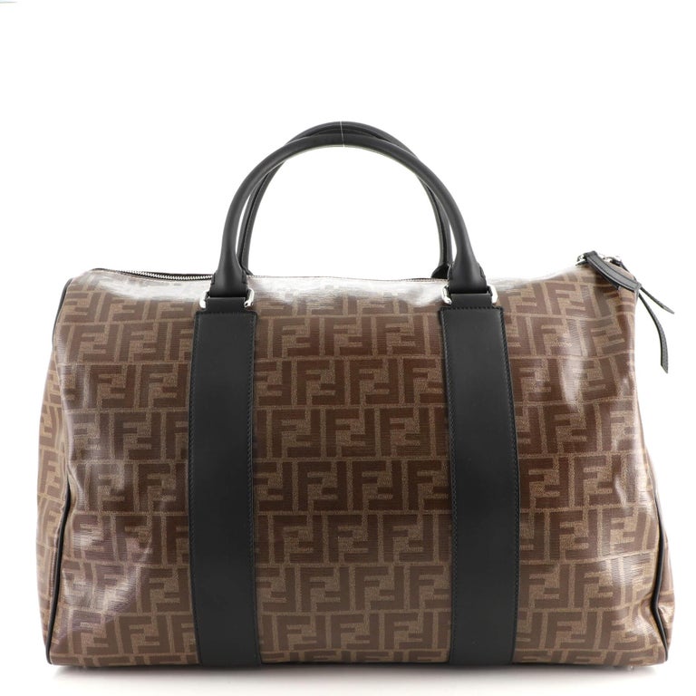 Fendi FF Logo Stamp Duffle Bag Zucca Coated Canvas Large For Sale at ...