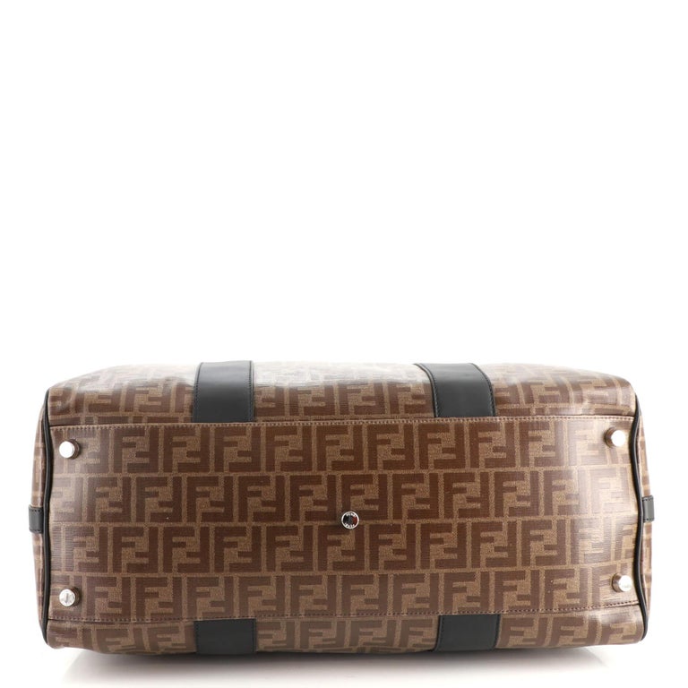 Fendi FF Logo Stamp Duffle Bag Zucca Coated Canvas Large For Sale at ...