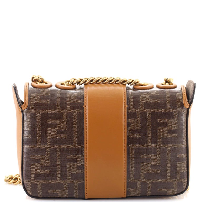 Fendi FF Logo Stamp Flap Bag Zucca Coated Canvas Mini For Sale at 1stDibs