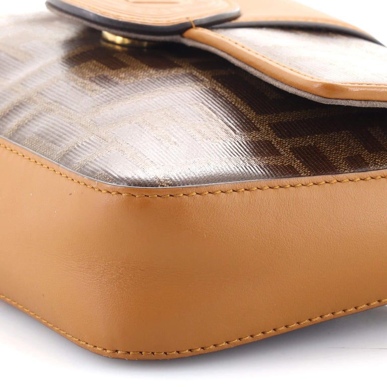 Fendi FF Logo Stamp Flap Bag Zucca Coated Canvas Mini For Sale at 1stDibs