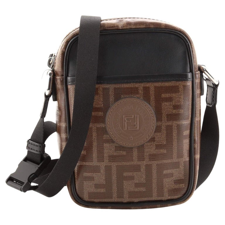 Fendi FF Logo Stamp Zip Crossbody Bag Zucca Coated Canvas Mini For Sale ...