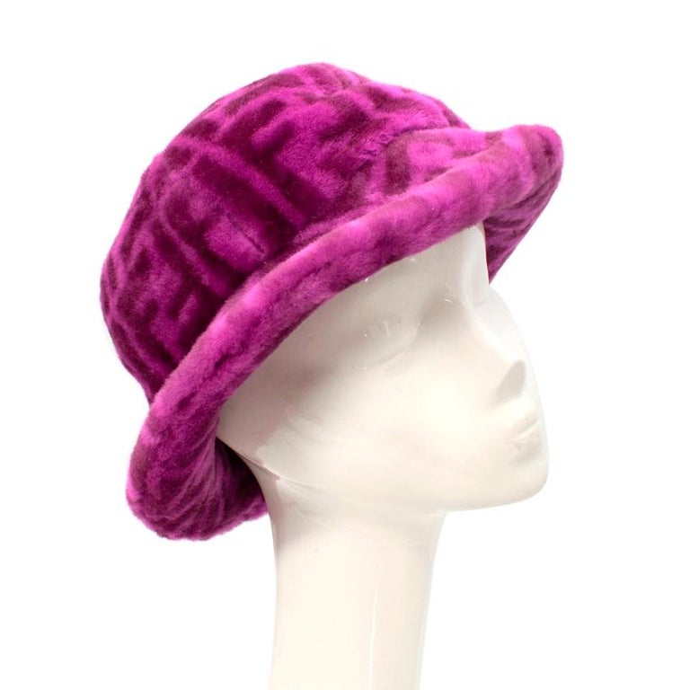Fendi FF Monogram Purple Shearling Bucket Hat For Sale at 1stDibs