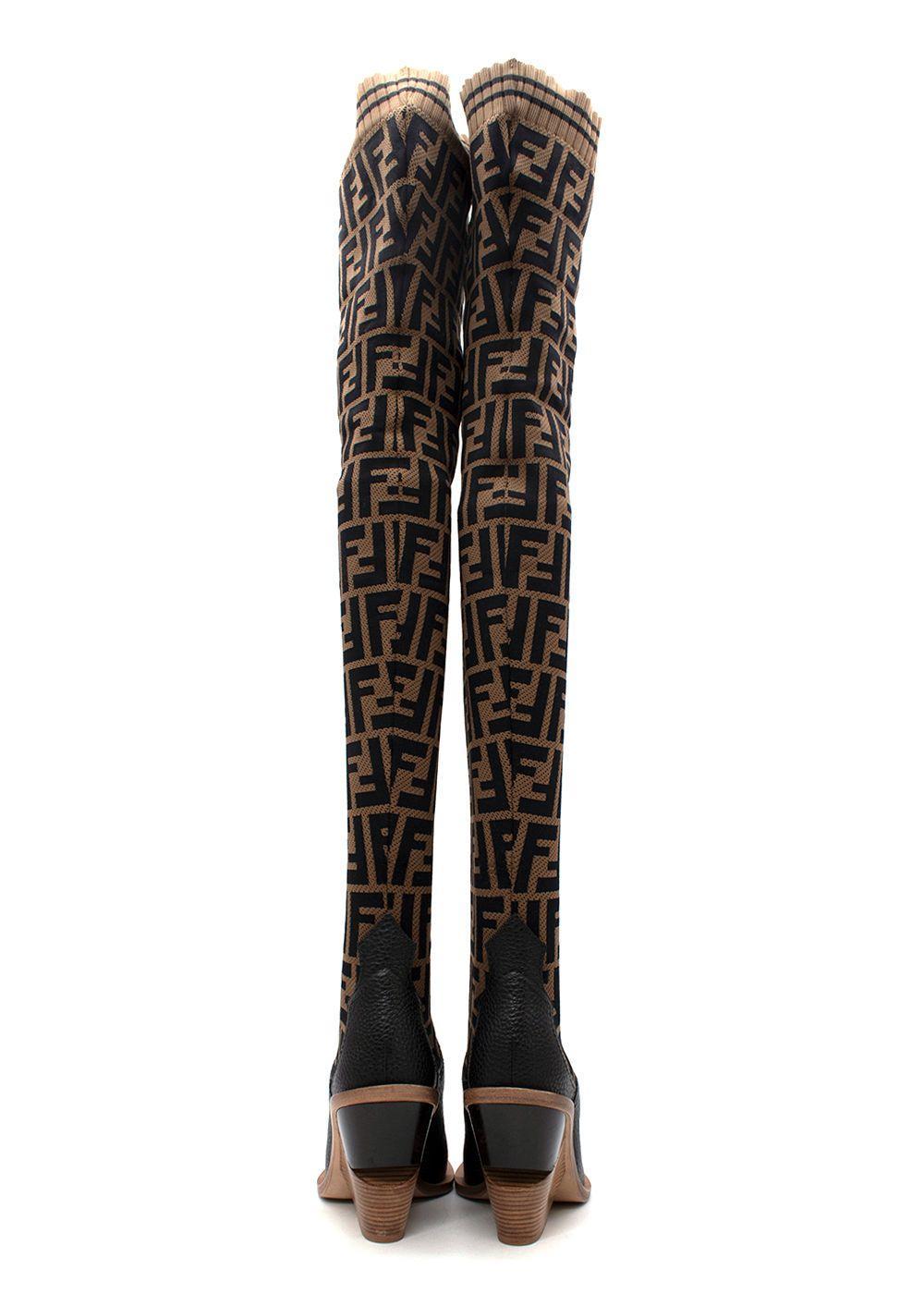 Fendi FF Stretch Knit Long Western Heeled Boots at 1stDibs | fendi ...