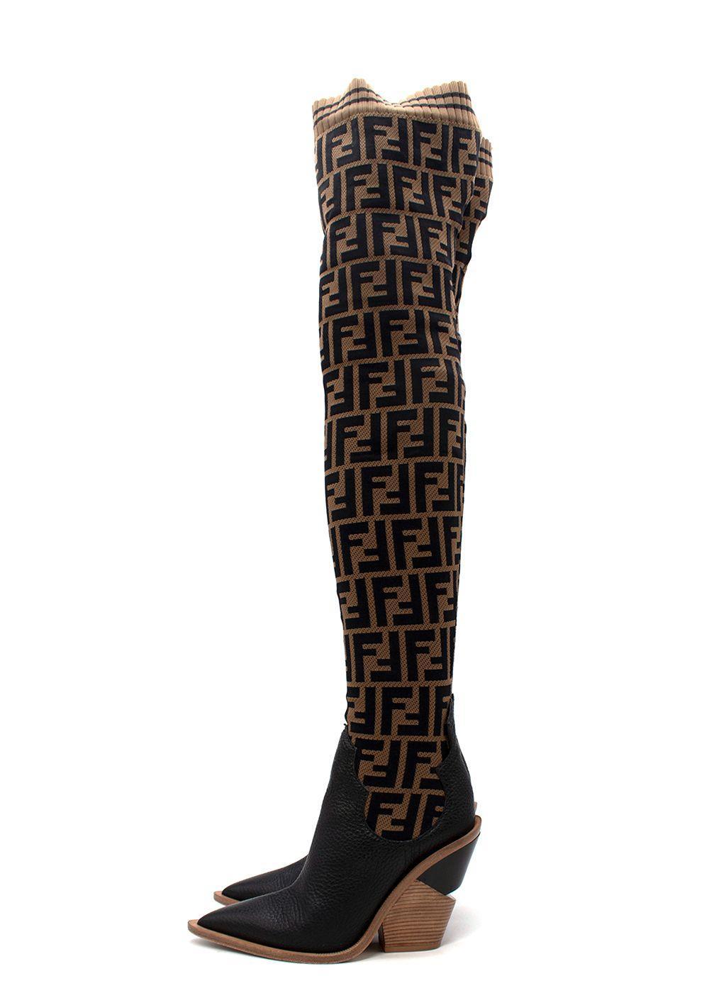 Fendi FF Stretch Knit Long Western Heeled Boots at 1stDibs | fendi ...