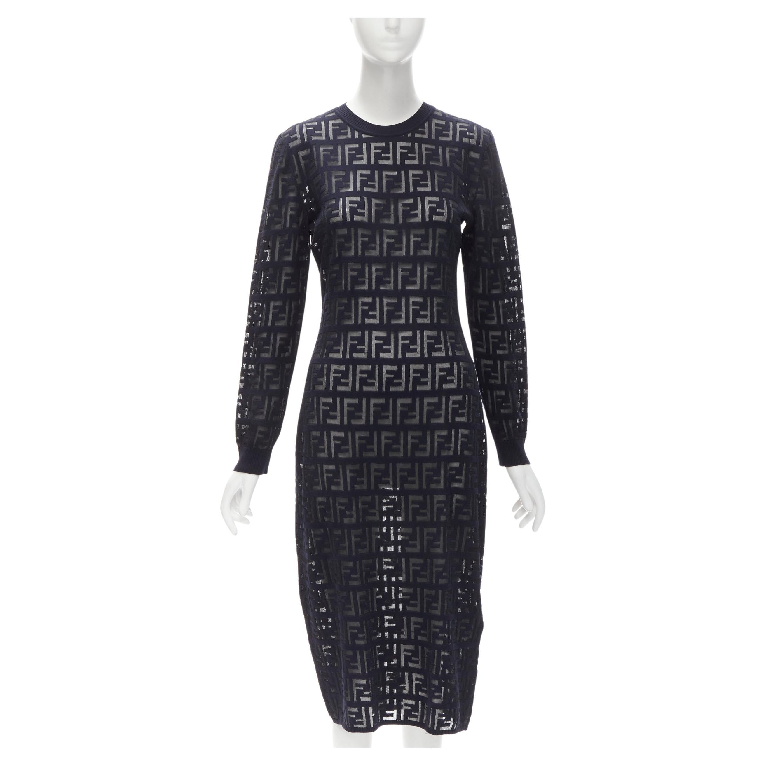 FENDI MARE Zucca FF monogram brown jacquard knit stretch mini dress ...