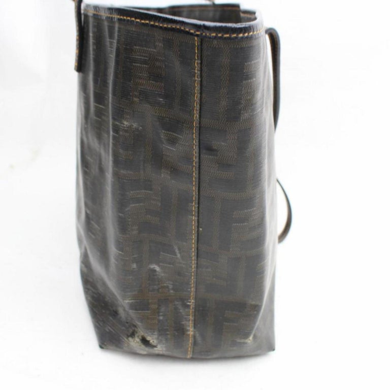 Fendi Ff Zucca Monogram Spalmati Roll Shopper 869748 Brown Coated Canvas Tote For Sale at 1stDibs